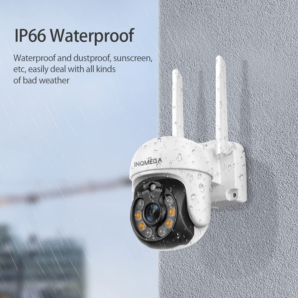 INQMEGA TUYA PTZ Camera Outdoor, 3MP Security Home Surveillance Camera with 2.4G WiFi, Waterproof IP Wireless Camera, Color Night Vision,Two-Way Audio, Motion Detection, Cloud & SD Card