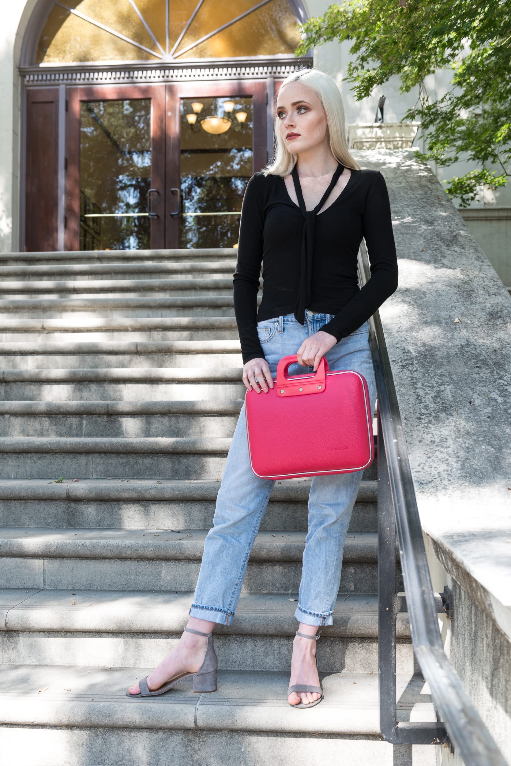 12 inch Pink Laptop Carrying Case Bag with Accessories for Asus Laptop L210, Chromebook CX22NA CX1 C202 C223 C214