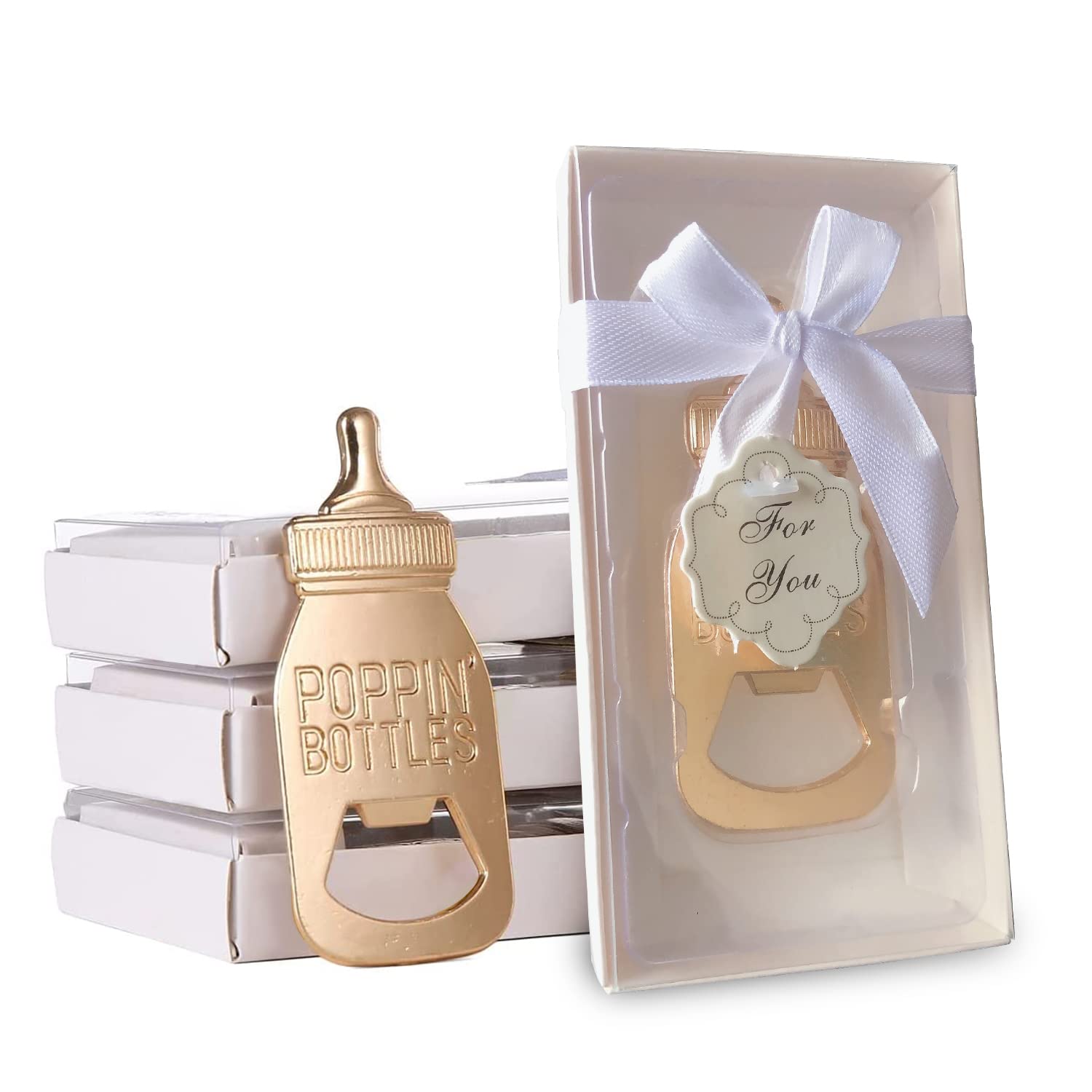 12 Pieces Baby Bottle Openers for Baby Shower Favors,Poppin Design Souvenirs Return Gifts Party Decoration for Guests (White Box Bottle Opener, 12)