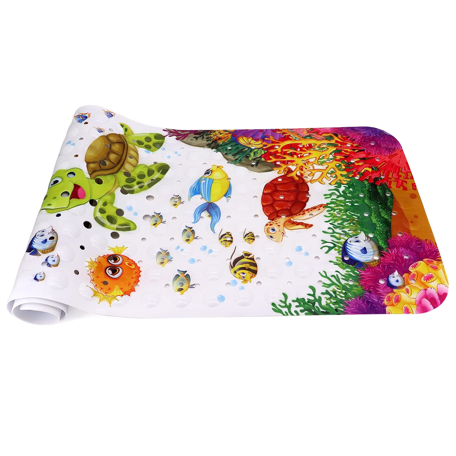 Bath Mat for Kids Toddler Baby, Extra Long 40 x 16 inch Non-Slip Baby Shower Bath Mat with Suction Cups (Ocean Animal-Vertical)