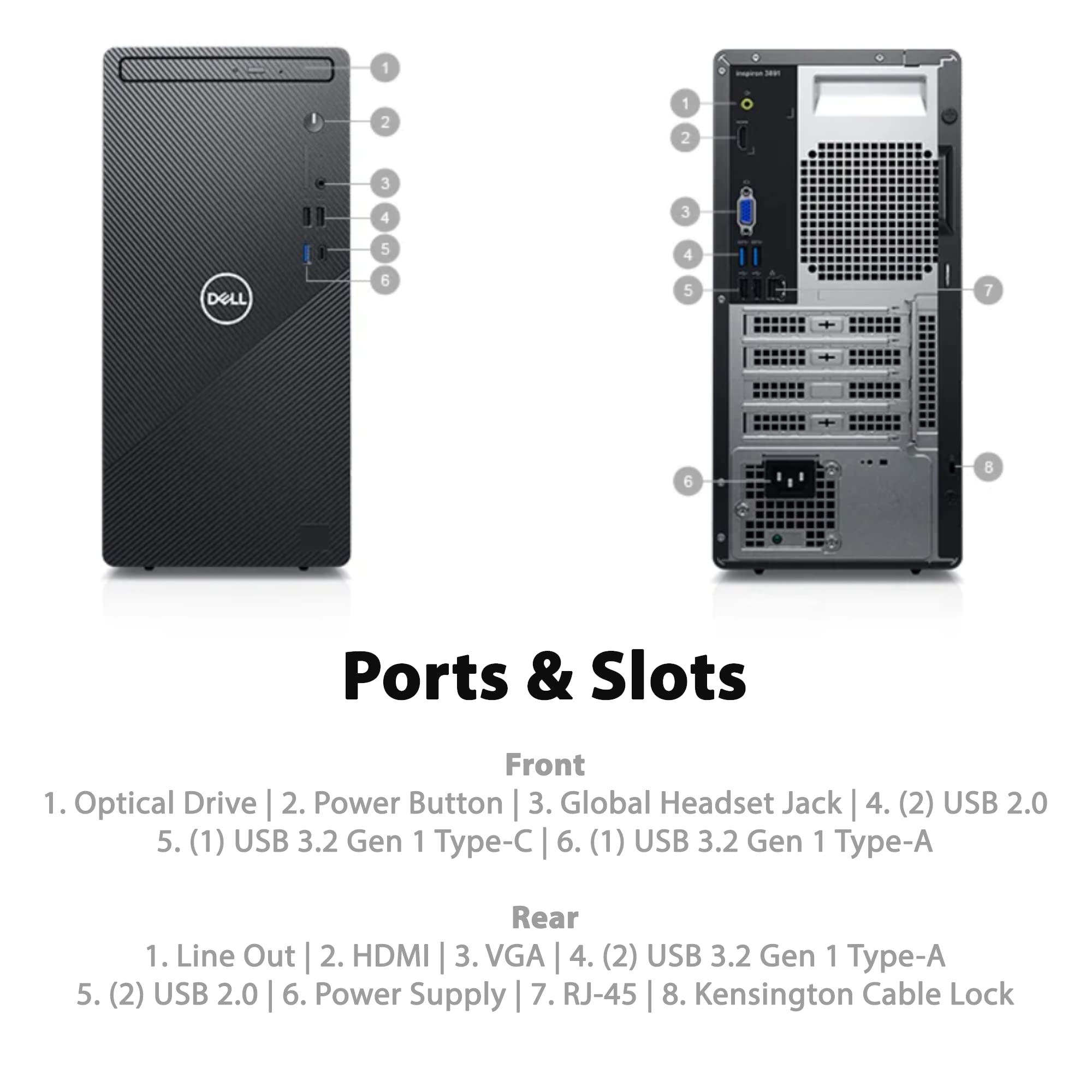 Dell 2021 Inspiron 3891 Desktop PC, Intel Core i3-10105, 16GB RAM, 2TB HDD, WiFi 6, Bluetooth, HDMI, DVD-RW, Wired Keyboard&Mouse, Win 11 Home