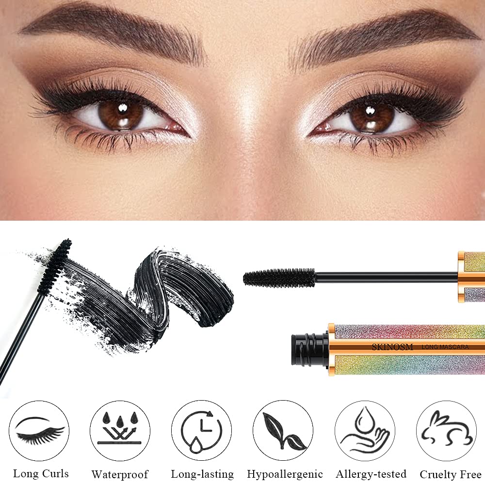 2 Pack Mascara Black Volume and Length Lasting All Day, 4D Silk Fiber Lash Mascara, Waterproof Mascara Lengthening No Clumping, No Smudging & Easy to Remove
