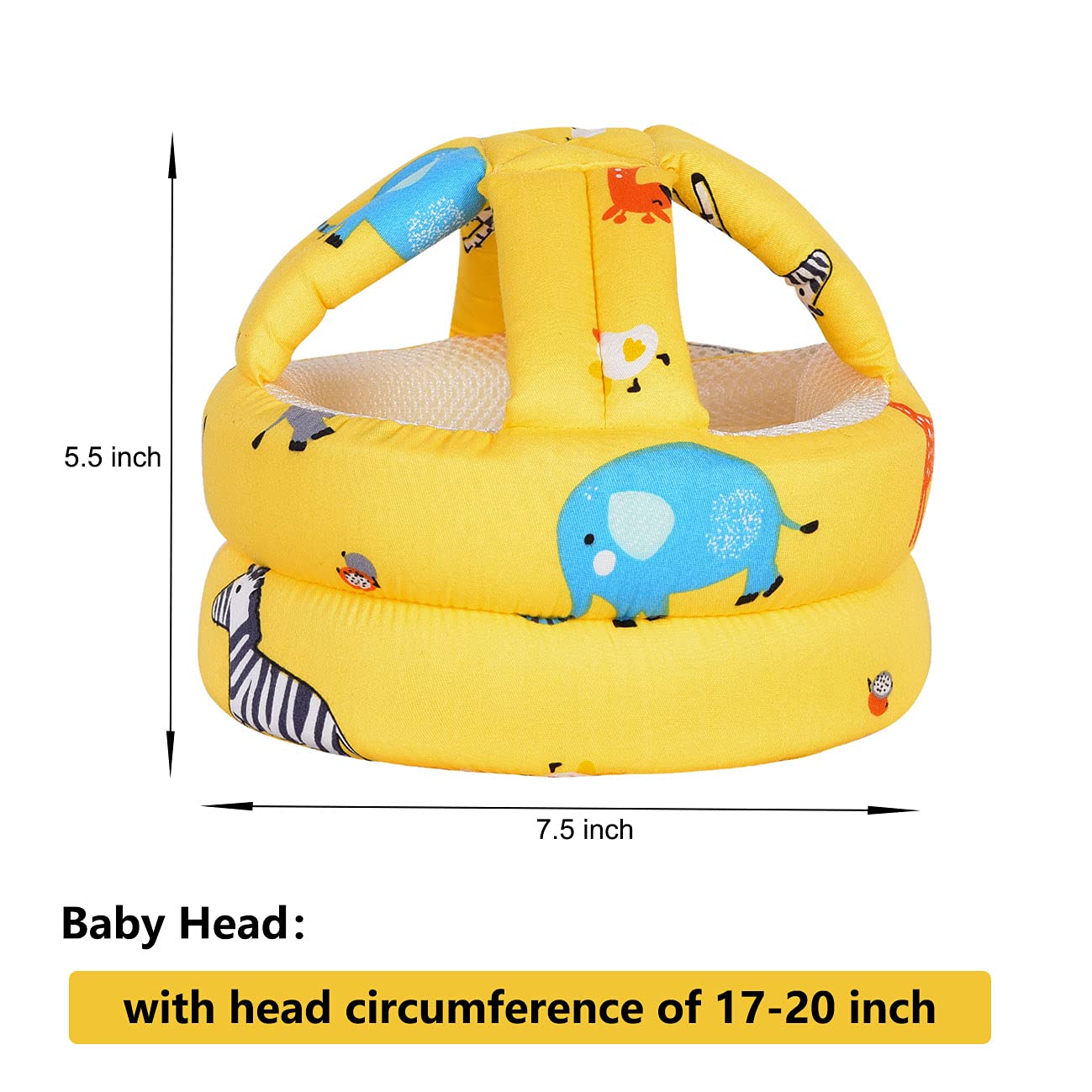 Umtiti Baby Adjustable Helmet, Lightweight and Soft, Great for Baby Learning to Walk and Crawl. Zoo,Yellow