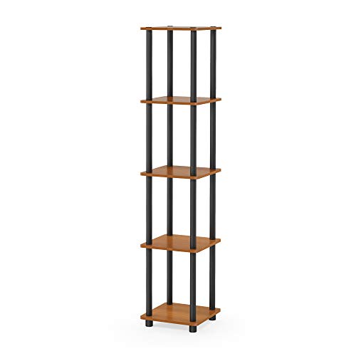 Furinno (99557LC/BK Turn-N-Tube 4-Tier Multipurpose Shelf Display Rack - Light Cherry/Black & Turn-N-Tube 5-Tier Corner Square Rack Display Shelf, Round, Light Cherry/Black