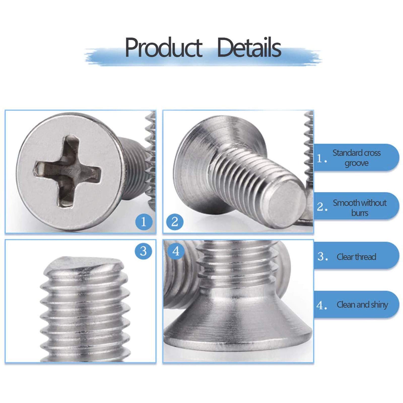 30 Pcs M4-0.7x50mm Flat Head Machine Screws, Phillips Cross Screw, Phillips Drive,304 Stainless Steel, Fasteners Bolts,Countersunk Machine Screws