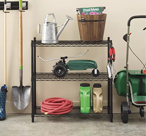 3-Tier Storage Shelves Adjustable, MGHH Wire Shelving Heavy Duty Storage Rack(150 Lbs Loading Capacity/ Shelf) Metal Shelf Organizer Wire Rack Shelf for Pantry Garage Kitchen 23"D x12"W x 30"H -Black