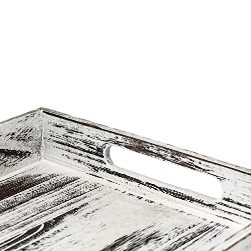 16 x 11 Inches Solid Wood Serving Tray with Handles,Classic Tea Coffee Table Tray Breakfast Tray Wooden Decorative Ottoman Tray Serve for Snack Food Meals Kitchen Party Bar White Rectangle