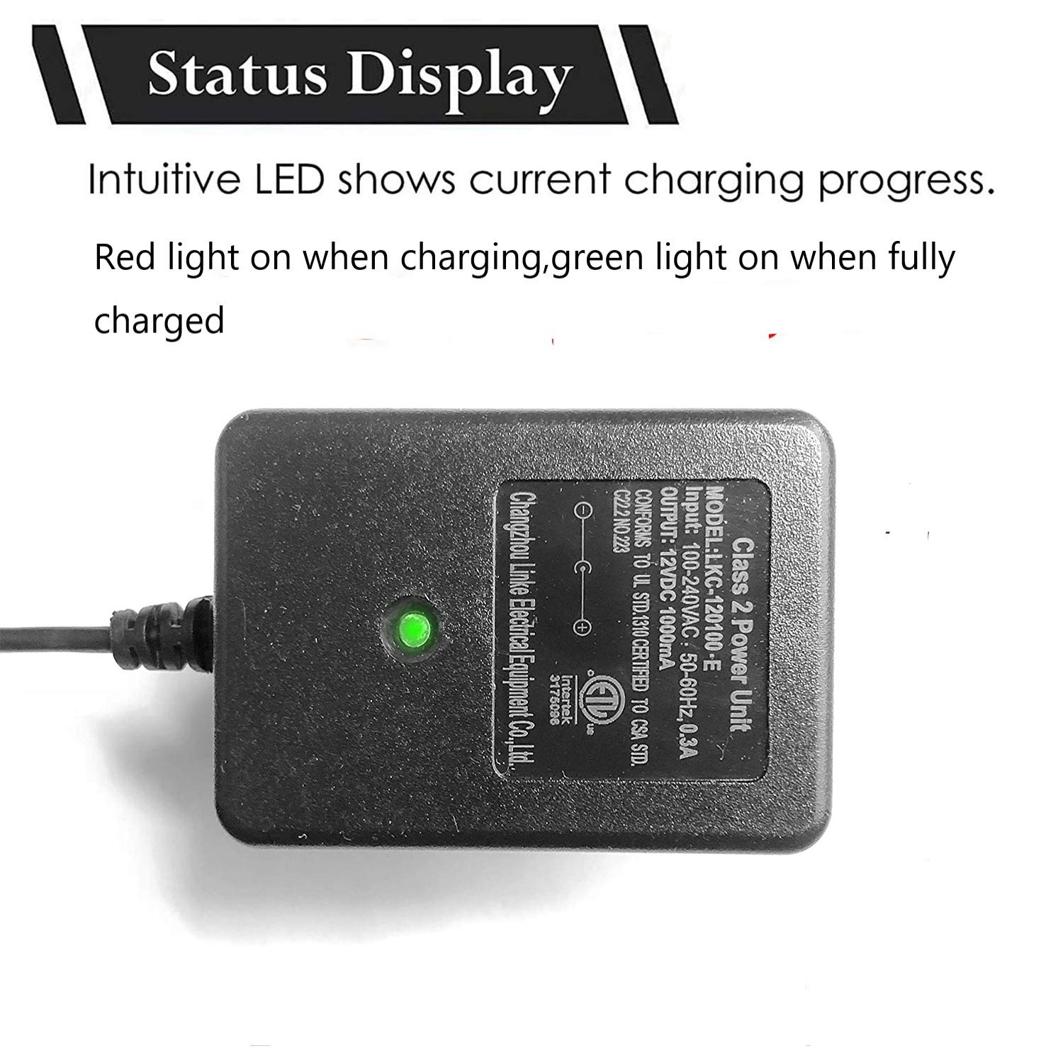 12V 1000MA Round Hole Battery Charger with Charging Indicator Light for Kids Electric Ride-On Cars