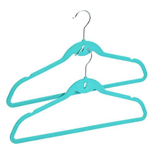 50 Pack Non Slip Velvet Clothes Hangers with Cascading Hooks Space Saving for Kids, Teens, and Adult's Shirts, Coats, Pants, Suits, and Dresses (Teal, 17.5 Inches)