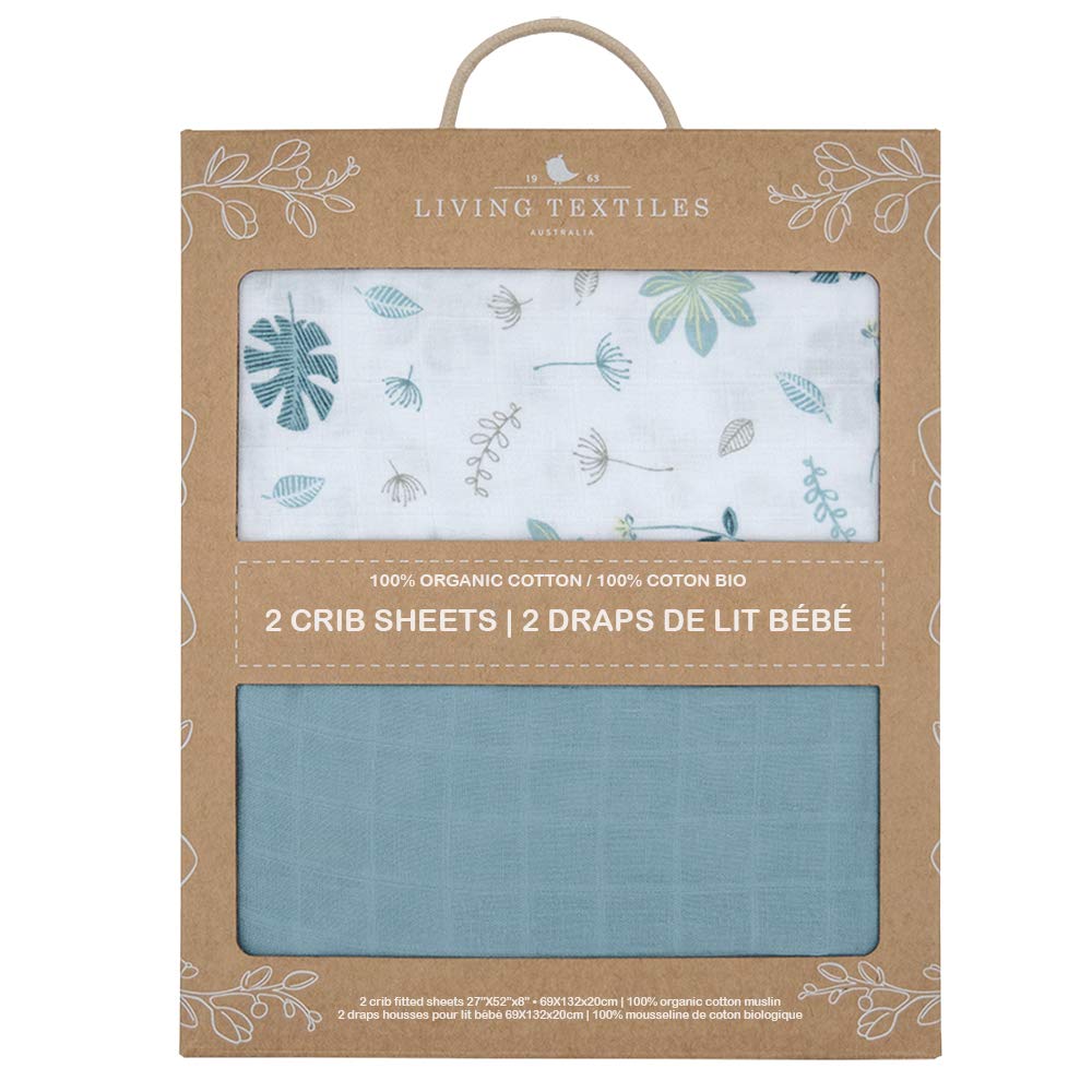 Living Textiles 100% Organic Cotton 2-Pack Crib Fitted Sheet - Banana Leaf | Ultra-Soft, Breathable, Fully Elasticized, Easy Care, Machine Washable