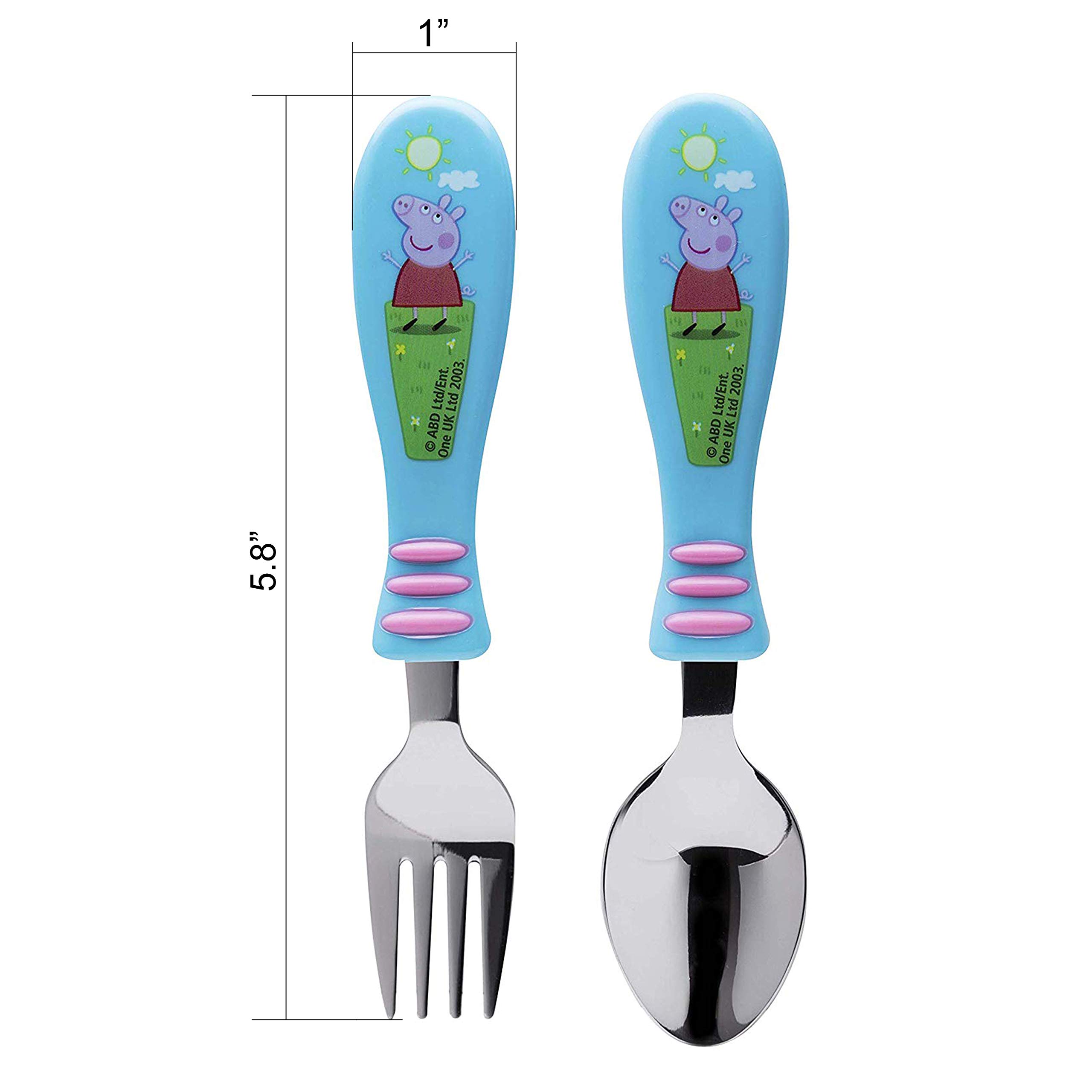 zak! 5-Piece Dinnerware Set, Peppa Pig - Durable Plastic & Stainless Steel - Includes Tumbler, 8-Inch Plate, 6-Inch Bowl, Fork & Spoon - Suitable for Kids Ages 3+