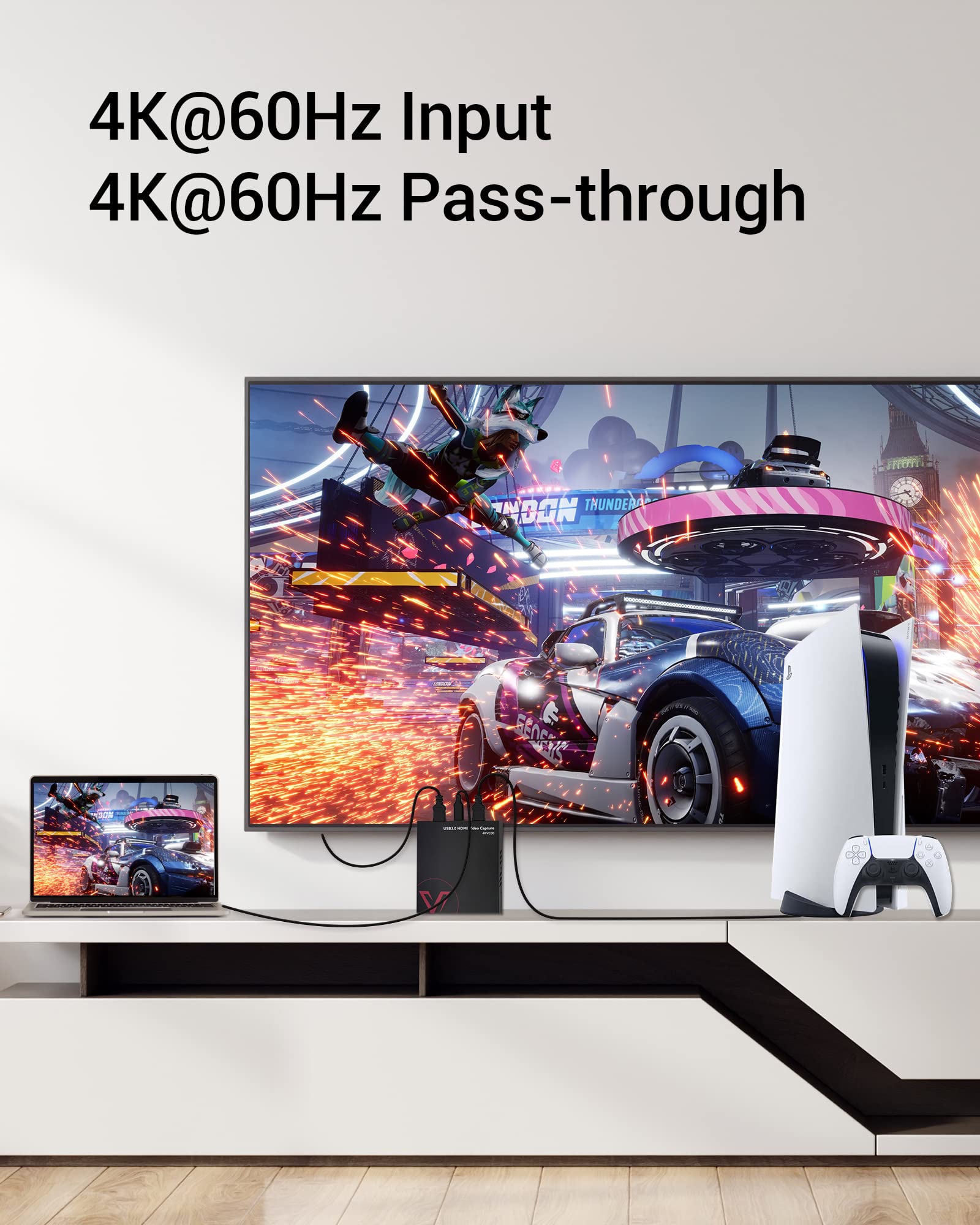 4K@60Hz Game Capture Card USB 3.0, HDMI 2.0 Passthrough, Real-time Audio, Auto CEC, Works with Xbox PS5 PS4 Nintendo Switch DSLR OBS Twitch Live Streaming