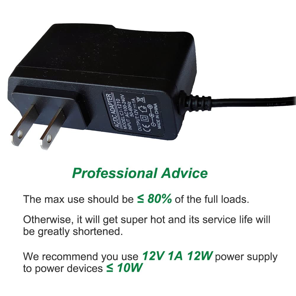 12V 1A Power Supply AC 100-240V to DC 12 Volt Transformers, 5.5 x 2.1mm 2.5mm Wall Plug,1000mA 12W Adapter for 12Volt 400mA 500mA 600mA 800mA 900mA LED Strip Light CCTV Security Camera