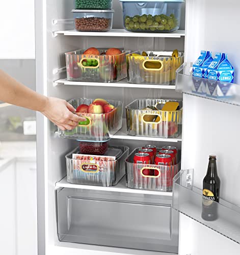 3 Pack Plastic Stackable Clear Storage Bins,Storage Container Basket with Handle for Office,Clear Organizer Bins for Kitchen Cabinet,Refrigerator,Food Pantry,Countertops, Bedrooms, Bathrooms