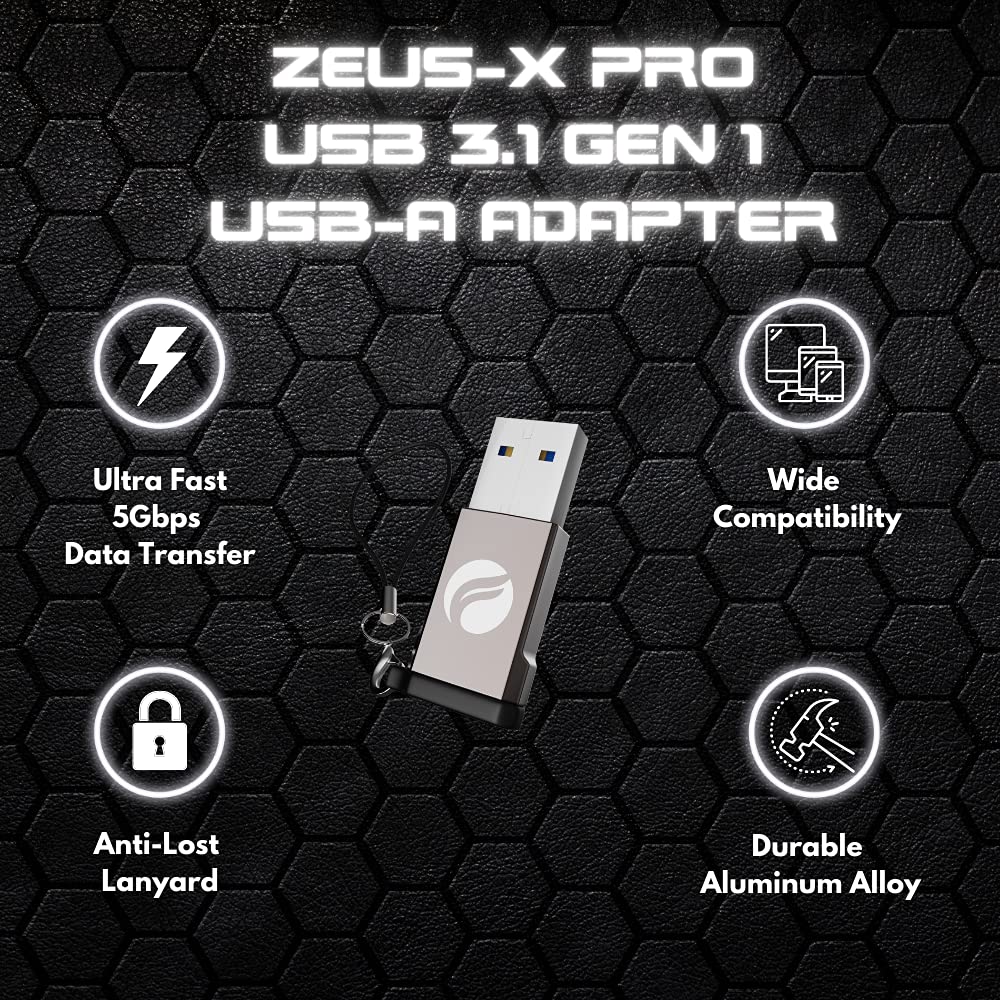 Futurizta Tech USB 3.1 Gen 1 Premium Type-C Female to USB-A Male Adapter, Support 5Gbps Data Transfer, QC3.0 Fast Charging, Military Grade Aluminium Alloy with Ergonomic Lanyard/Rope for Type-C Cable