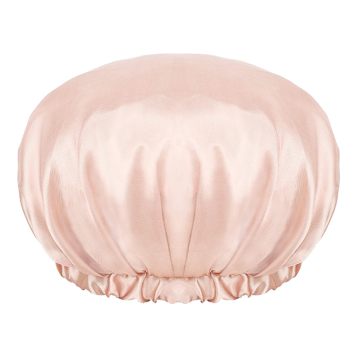Auban Extra Large Shower Cap, Bowknot Double Layer Reusable Bath Hair Caps With Silky Satin for Women Beauty Bathing, Hair Spa, Home Hotel Travel Use (Beige)