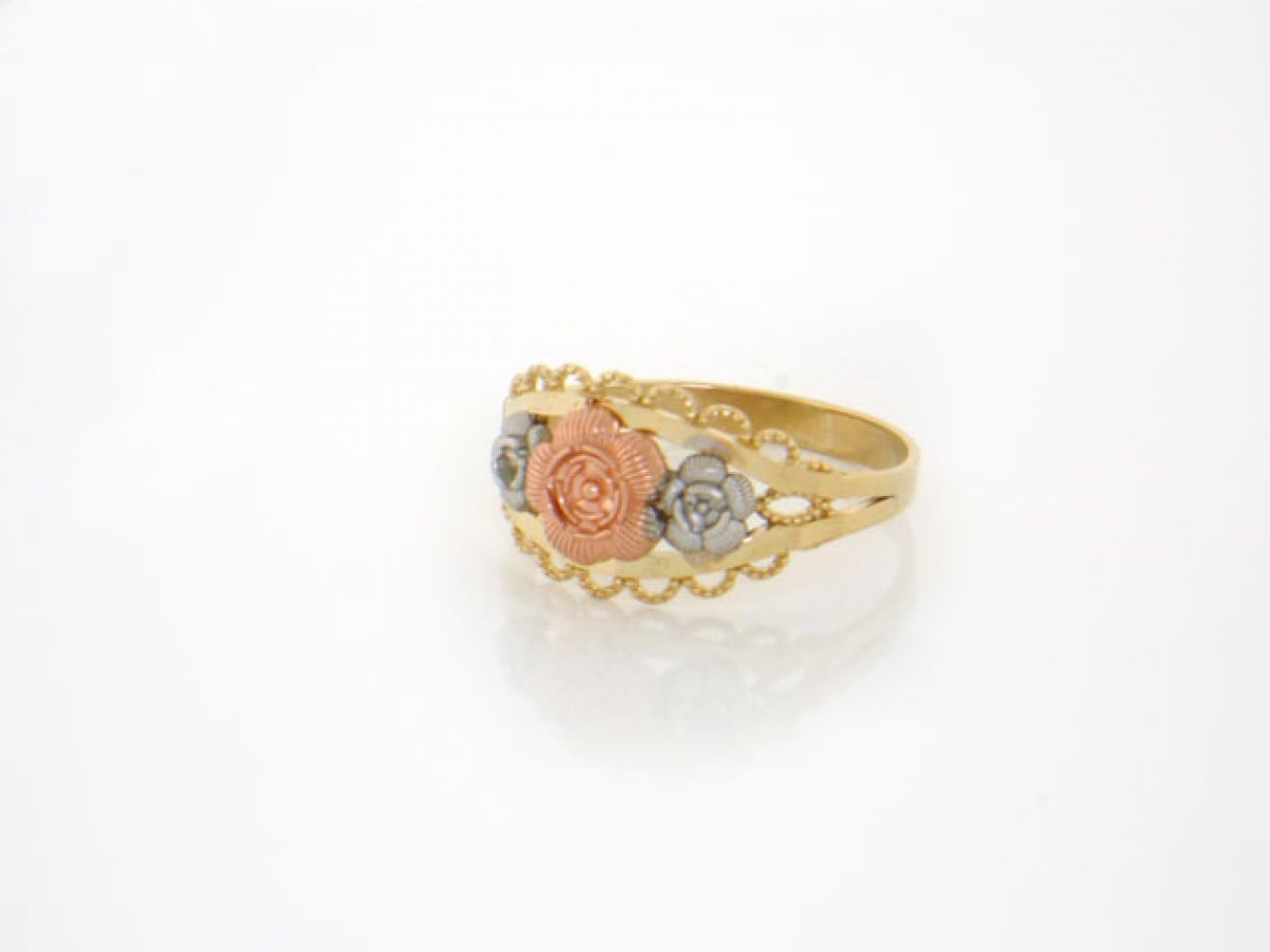 10k Solid Gold Tri-color Flower Rose Ring Jewelry (Style# 1415) - Size 9.75
