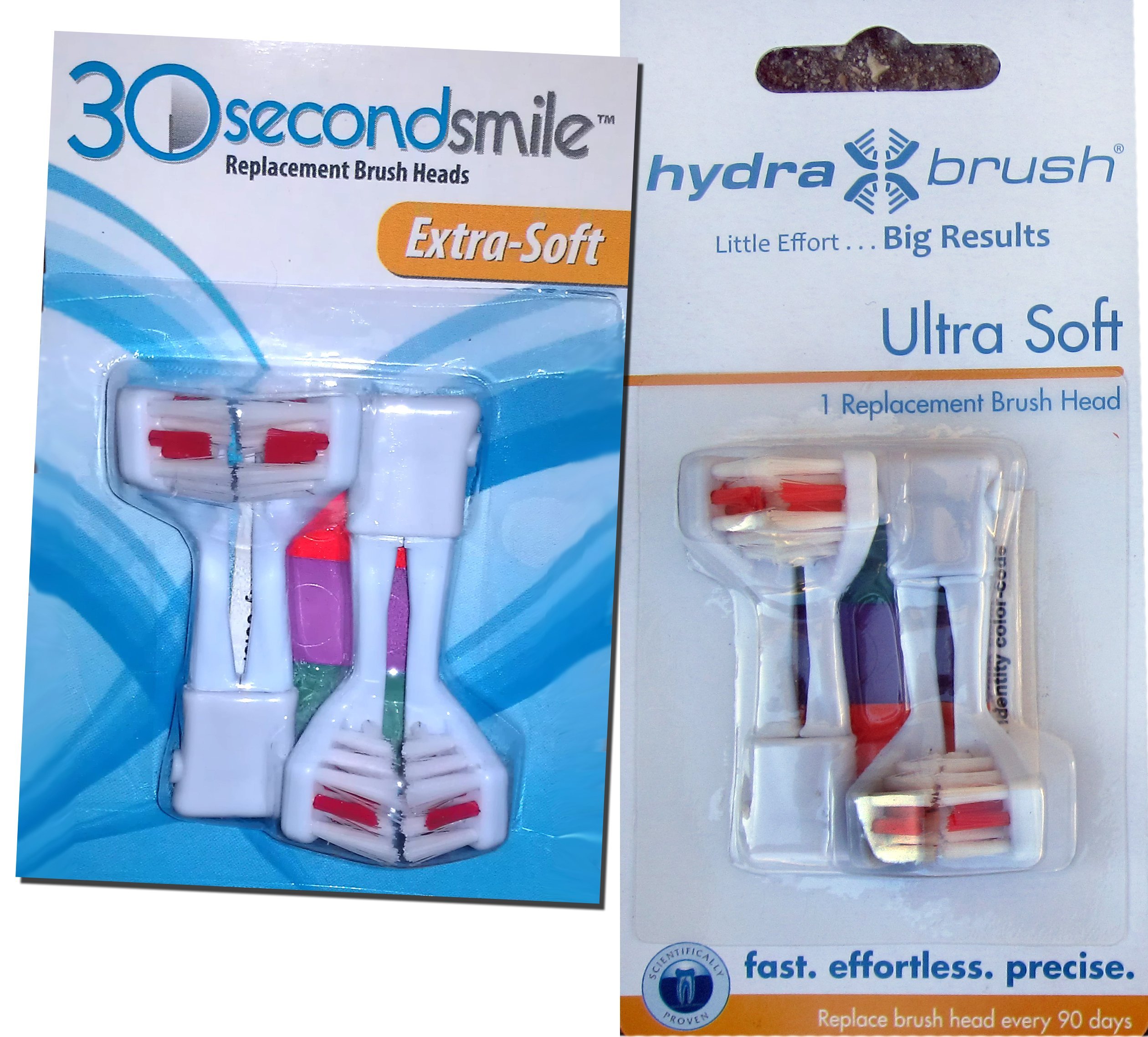 30 Second Smile - Ultra Extra Soft (2 Pack) Dual Brush Replacement Heads for Electric Toothbrush - Teeth Whitening, Plaque Removal, Oral Care - Dentist Recommended