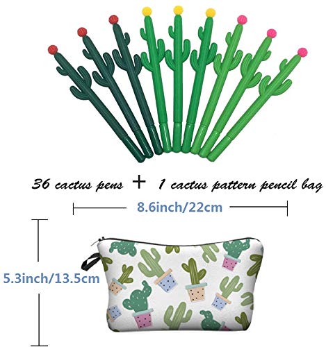 36 Pcs Cactus Shaped Rollerball Pens +1 Pcs Cactus Pencil Bag,37 Pcs Cactus Creative Stationery Set,Cactus Shaped Black 0.5mm Gel Ink Pen Roller Pen for School Home Office
