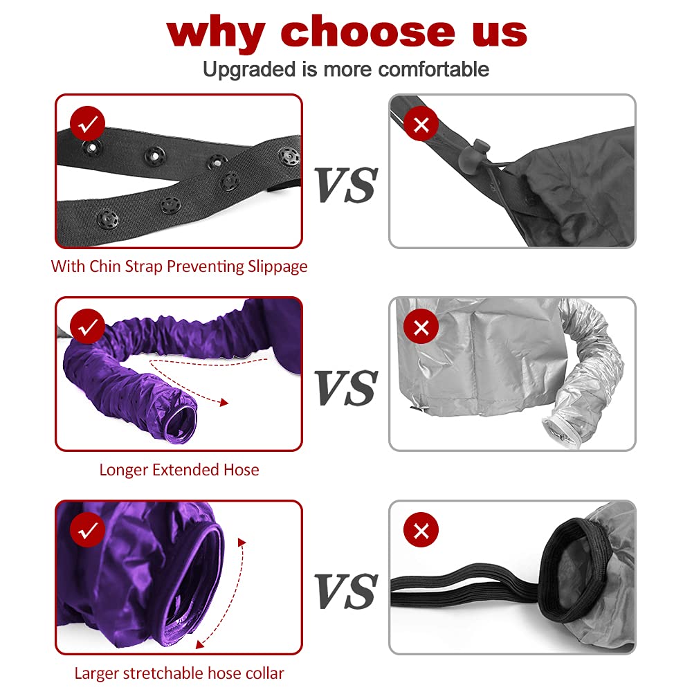 Frclona Hair Dryer Bonnet - Upgraded Bonnet Hair Dryer with Longer Extended Hose for Easy Styling, Curling and Deep Conditioning, Purple, One Size Fits All
