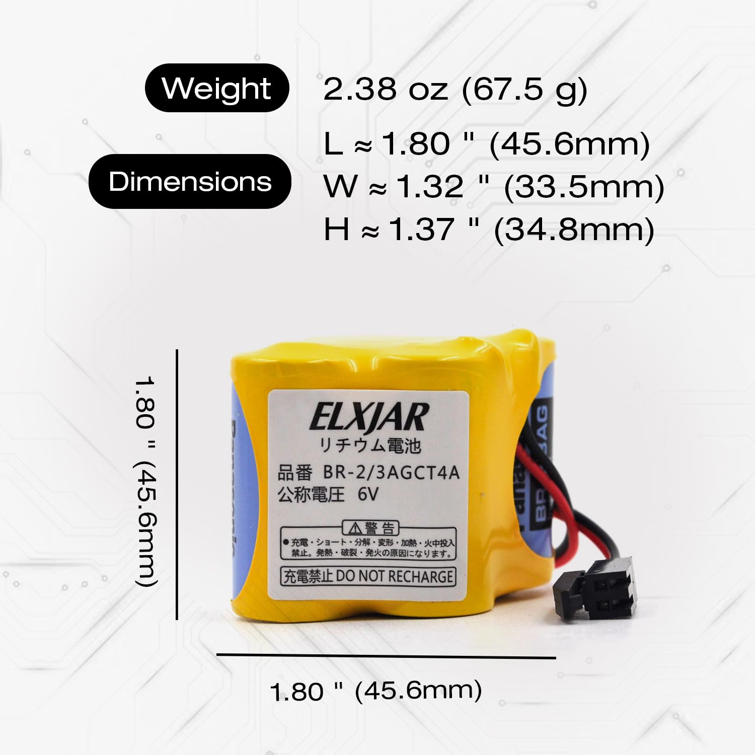elxjar (2-Pack) BR-2/3AGCT4A 6V 4400mAh Replacement Battery for Panasonic FANUC A98L-0031-0025, CUSTOM-107, SHS749, ALIT0138, LIT0138 (Black Connector)