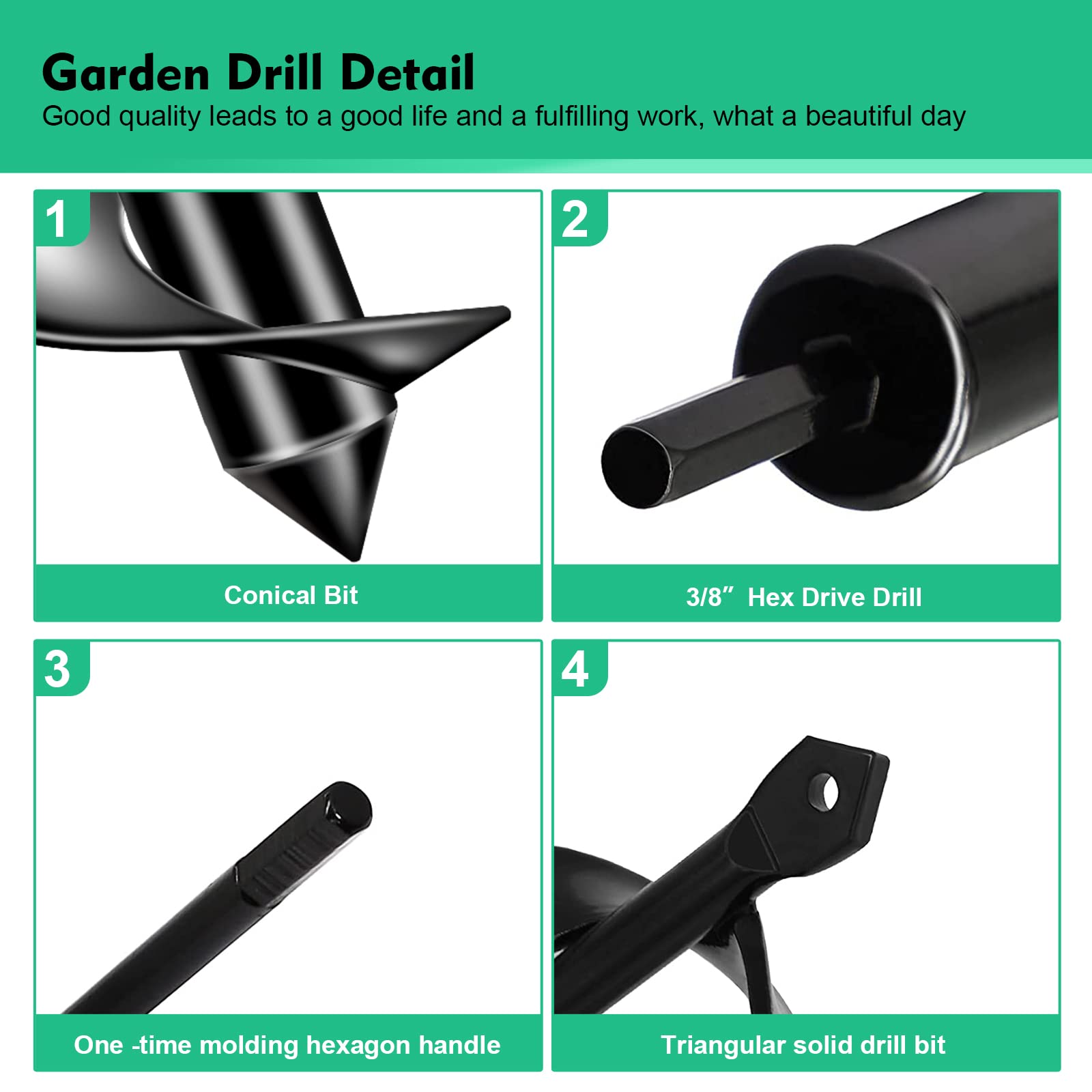 Auger Drill Bit for Planting 1.6"x9" 3"x12" Garden Spiral Set Auger Post Hole Digger for Bedding Plant Bulbs Planter Flowers Umbrella Ice Hole for 3/8” Hex Drive Drill, Garden Gloves 14x Plant Labels
