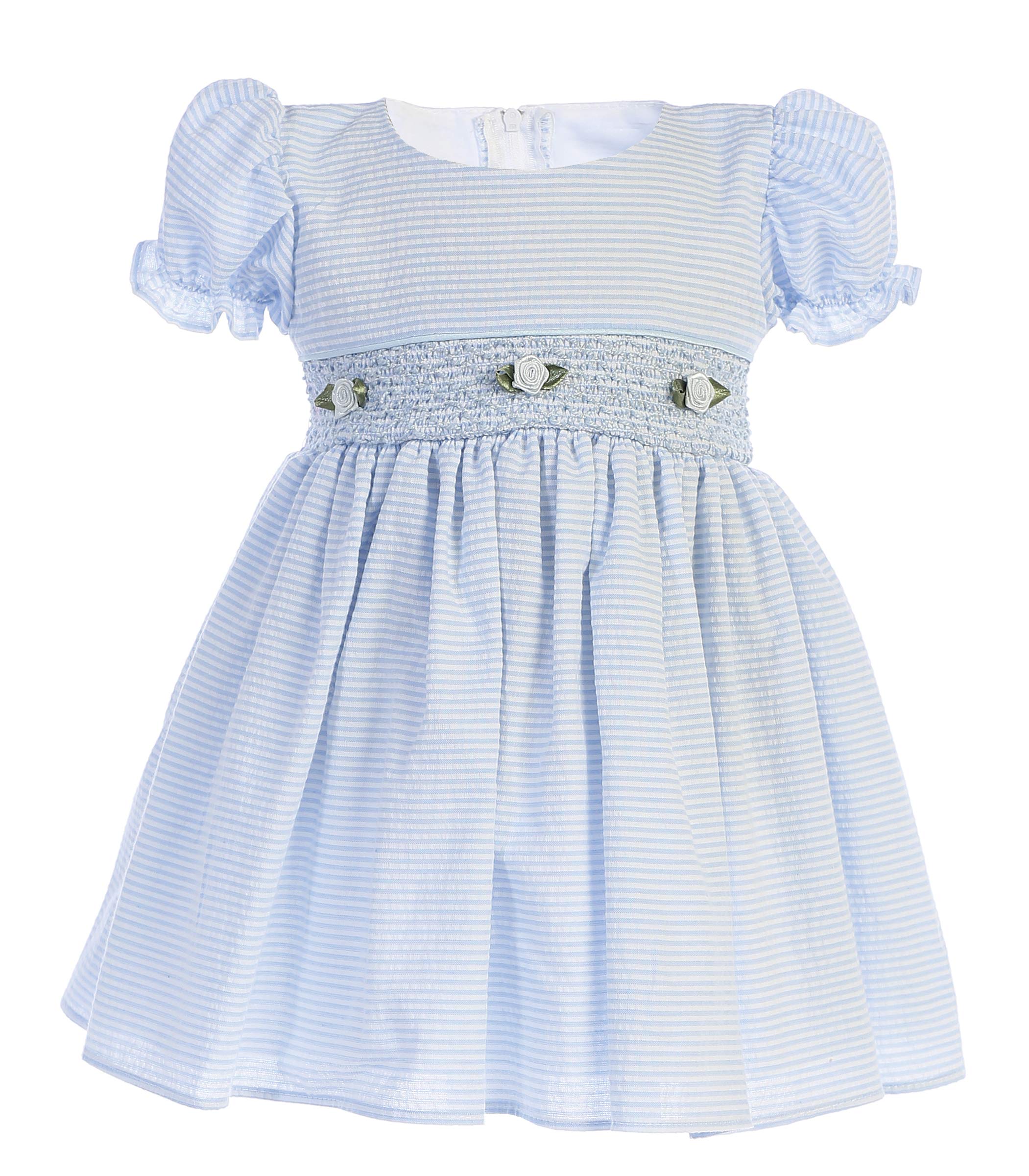 Lito M743 Cotton Seersucker Dress w/Smocked Waist (Light Blue, 6-12 Months)
