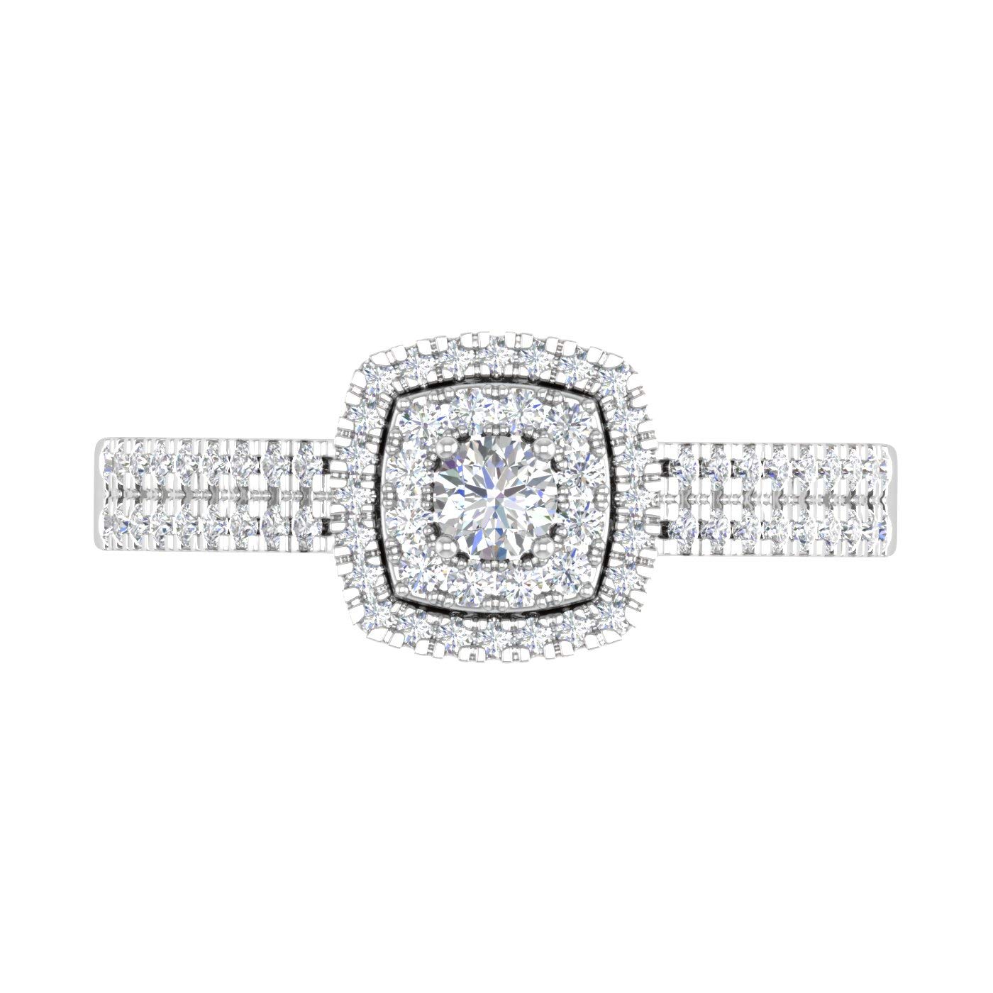 1/2 Carat Double Halo Diamond Ring in 10K White Gold (Ring Size 6.5)