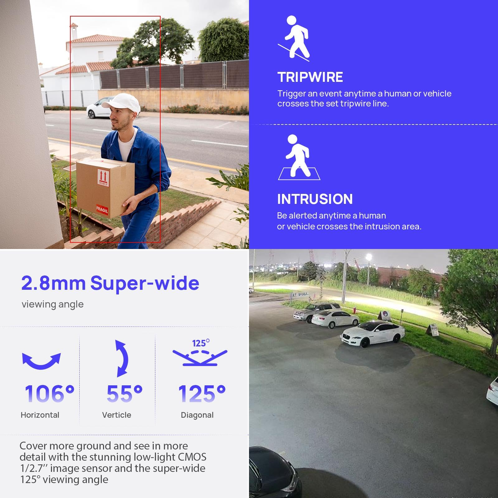 VIKYLIN 8MP IP POE AI Camera, Active Deterrence, 4K @30fps 98ft Night Color Vision F1.0,Vehicle & Human Detection, 2-Way Audio,SD(256GB),IP67 Security Wizsense Outdoor Turret Camera(GK3849)