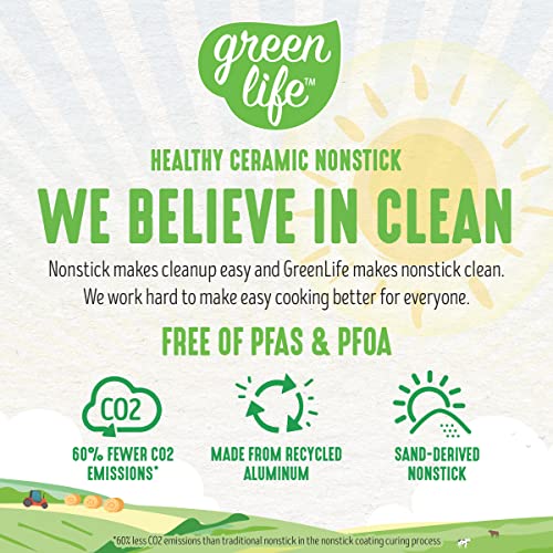 GreenLife Soft Grip Diamond Healthy Ceramic Nonstick, 13 Piece Cookware Pots and Pans Set, PFAS-Free, Dishwasher Safe, Black