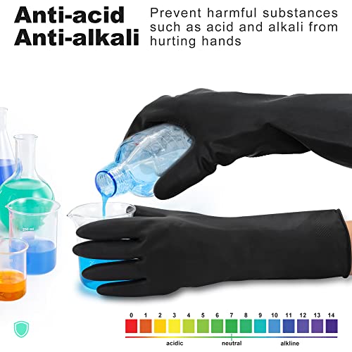 ThxToms Chemical Resist Rubber Gloves,Cleaning Protective Work Heavy Duty Industrial Gloves for Kitchen Cleaning XL,Black,3 Pairs