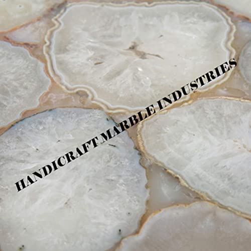 12" Inch Round Natural White Agate Coffee Table with Gold or Silver Foil coated borders with Metal Base, Agate Table, Stone Coffee Table, Agate Table Top, Agate Round Coffee Table