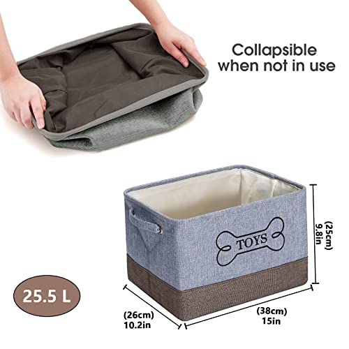 Geyecete Dog Toys Storage Bins Canvas Stitching pet Baskets,with Outside handle handle,Organizer Storage Basket for Sorting Toys, Clothes and Books-Blue/Khaki