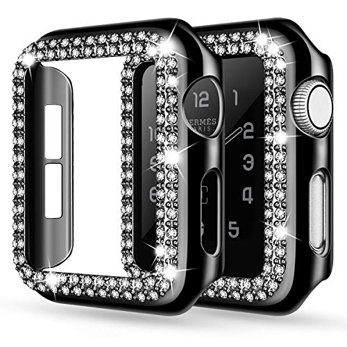 adepoy Compatible for Apple Watch Case 44mm Series 6/5/4 SE Bling Rhinestone Apple Watch Protective Case Bumper Frame Screen Protector Case Cover for iWatch Series 44mm Black