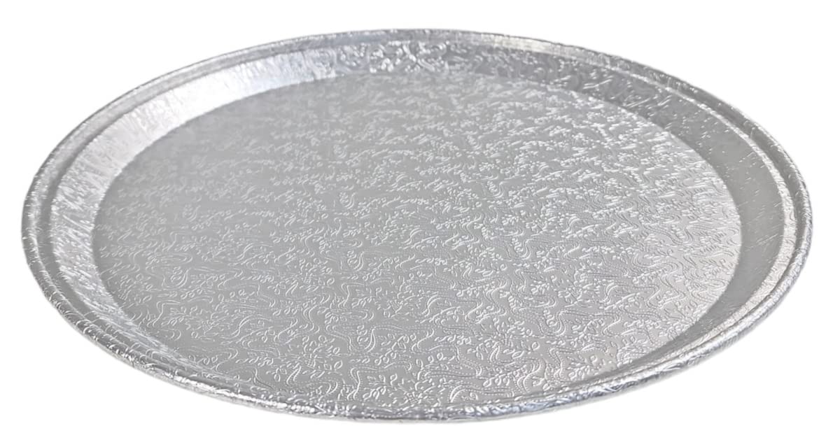 12" Round Flat Aluminum Foil Catering Tray w/Dome Lid - Disposable Cater Serving Pan (Pack of 10 Sets)