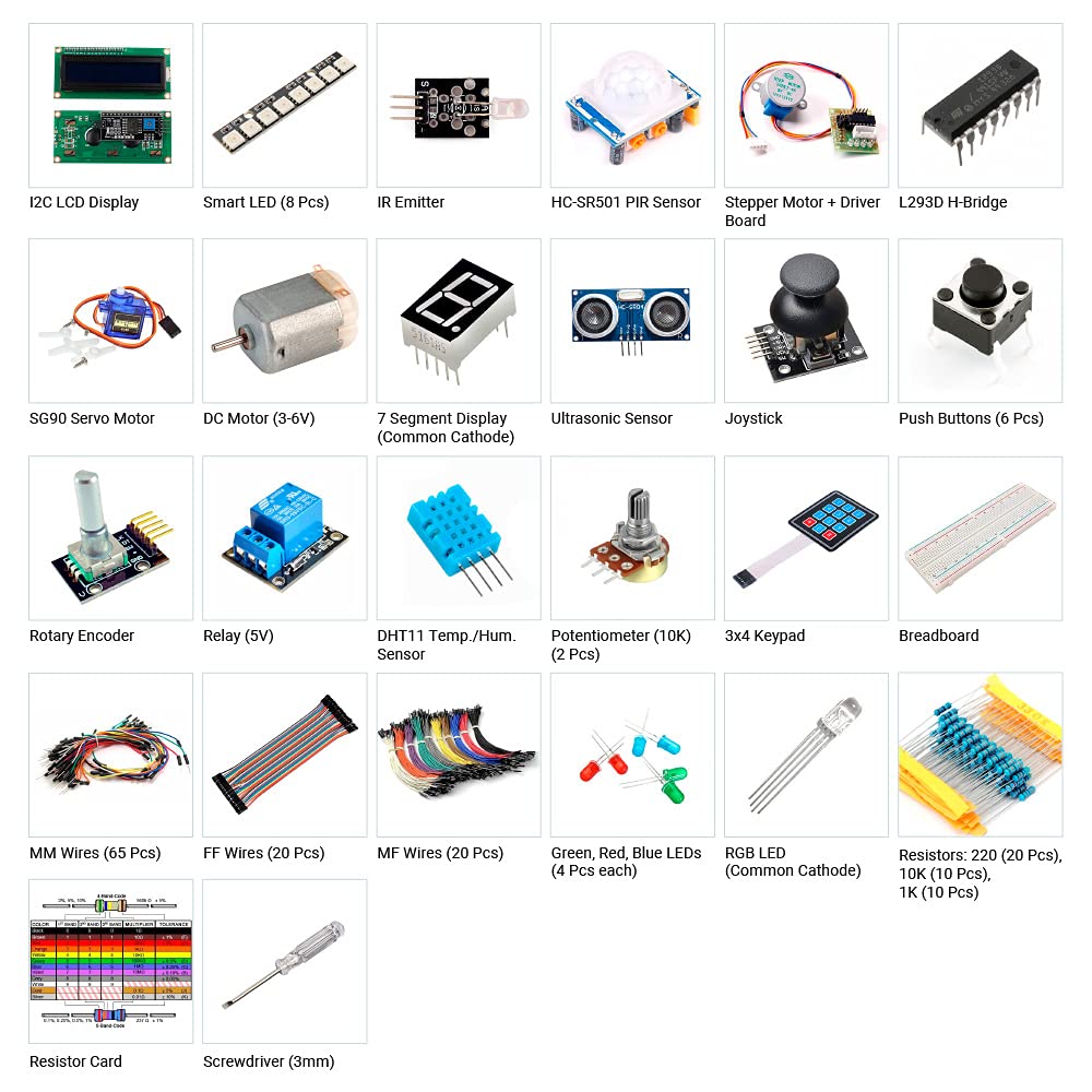 Quantum Hardware Component Electronic Starter Kit with Solderless Breadboard, Jumper Wires Kit, LEDs & Resisitor Kit, Various Sensors for Arduino/for Raspberry pi/ESP32/ESP8266