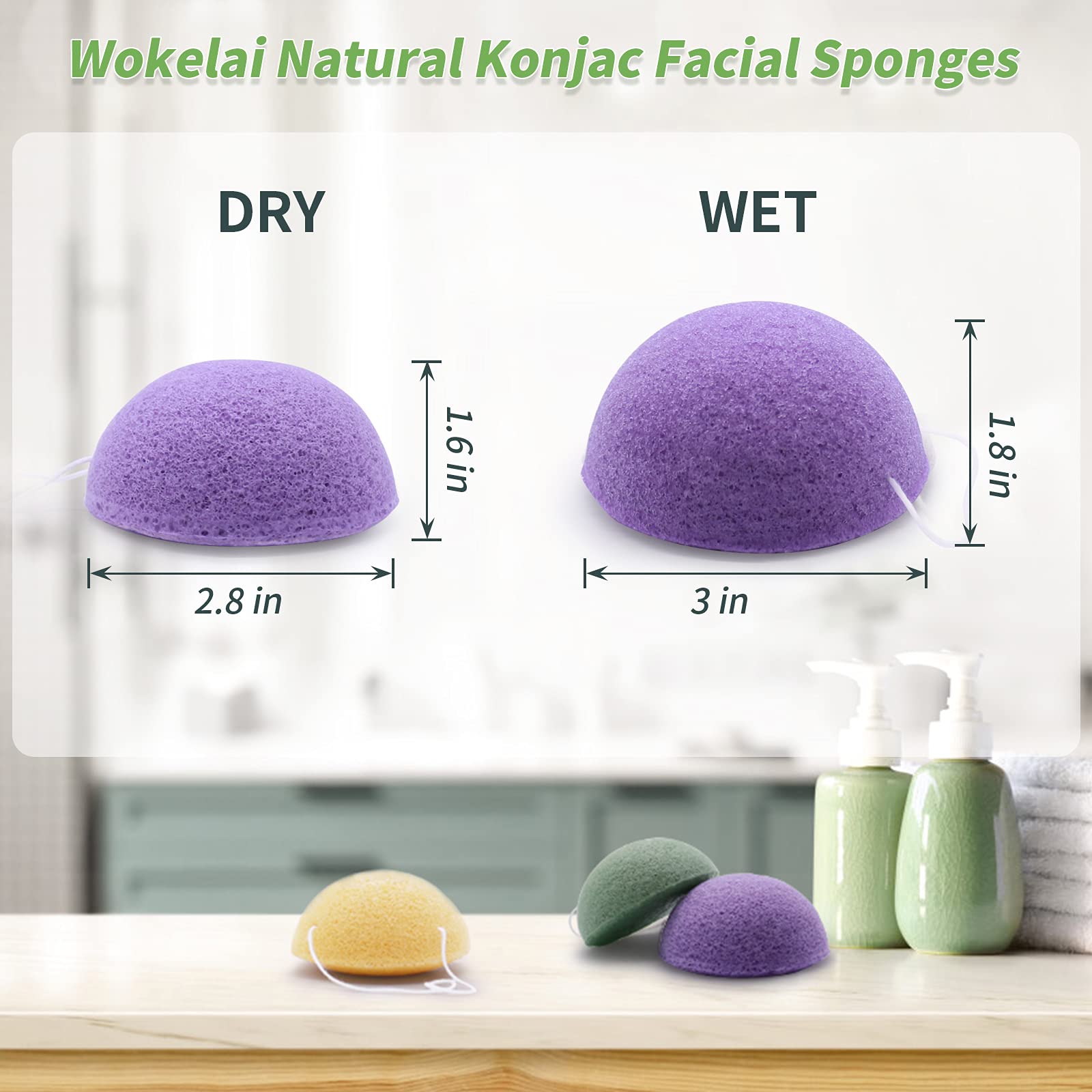 Konjac Facial Sponges for Cleansing Exfoliating - Konjac Face Sponge for Washing Face Body, Organic Natural Cleaning Puff Buff Scrubber for Shower Bath SPA for Babys Men Women