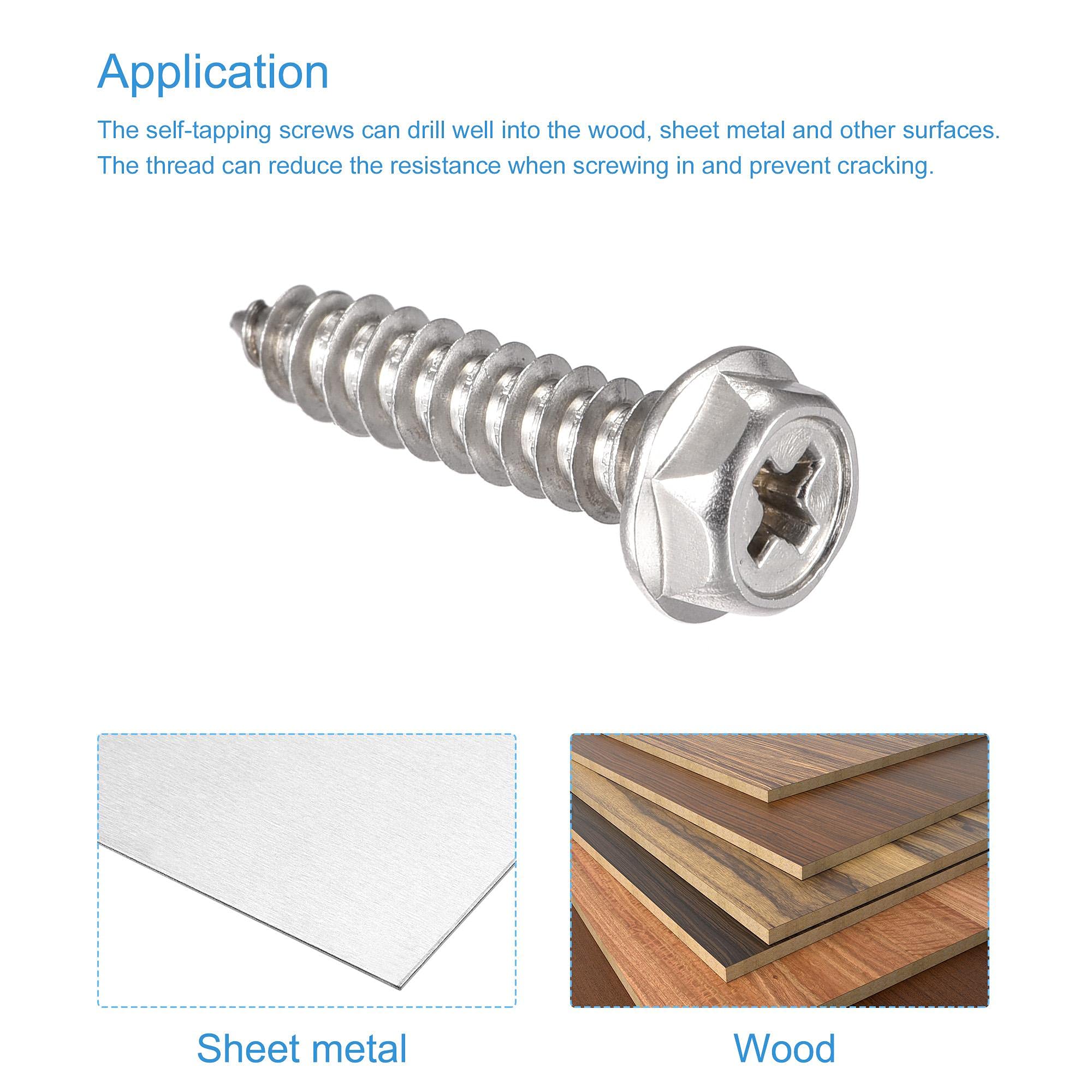 uxcell Phillips Hex Washer Self Tapping Screws, M5 x 20mm 304 Stainless Steel Hex Flange Sheet Metal Screw 25pcs