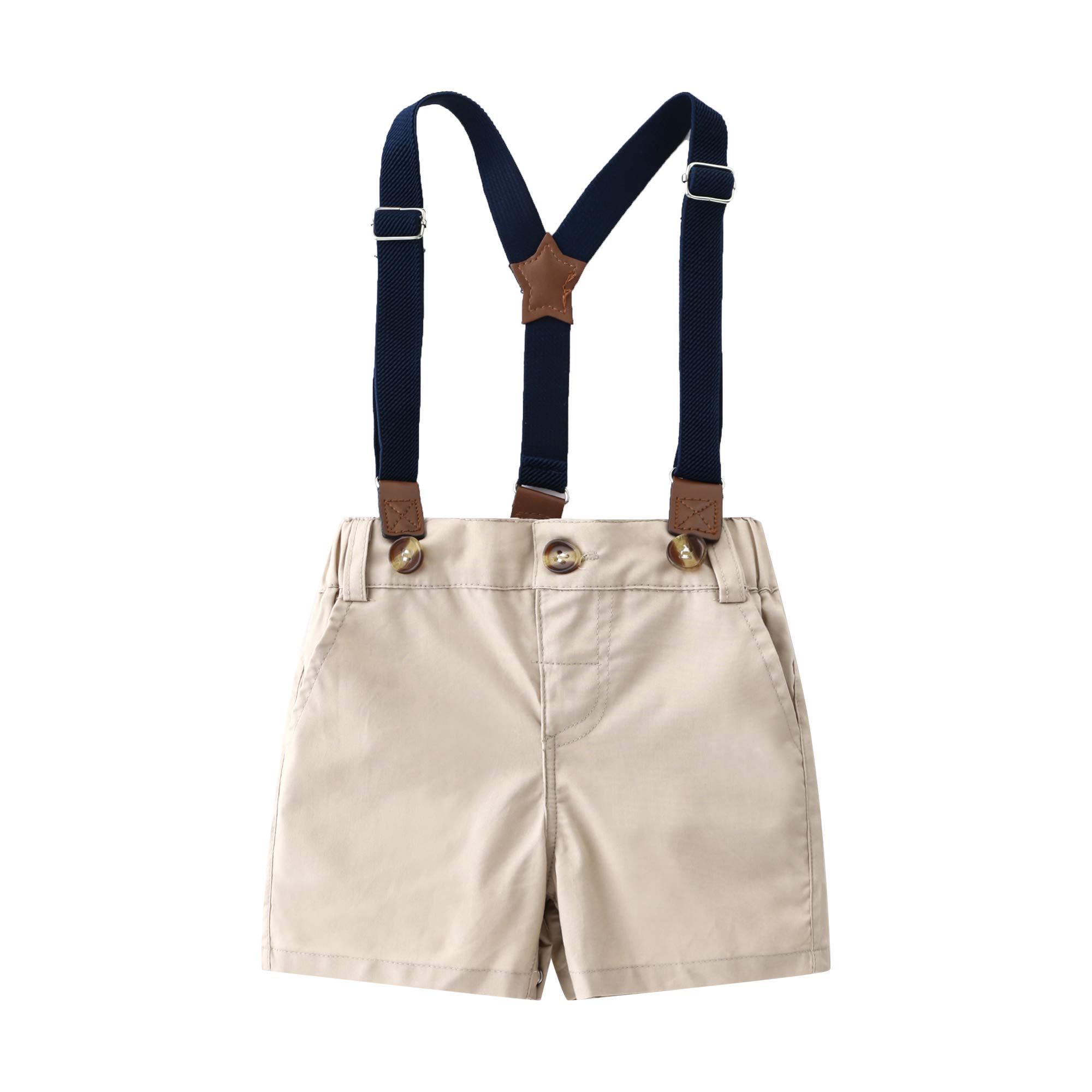 Baby Boys Gentleman Outfits Suits, Infant Short Sleeve Shirt+Bib Pants+Bow Tie Overalls Clothes Set,6-9M