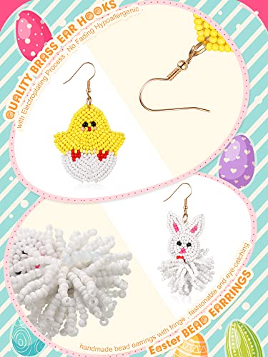 10 Pairs Easter Beaded Earrings for Women Bohemian Statement Handmade Beaded Drop Earrings Bunny Bead Dangle Earrings (Cute Style)