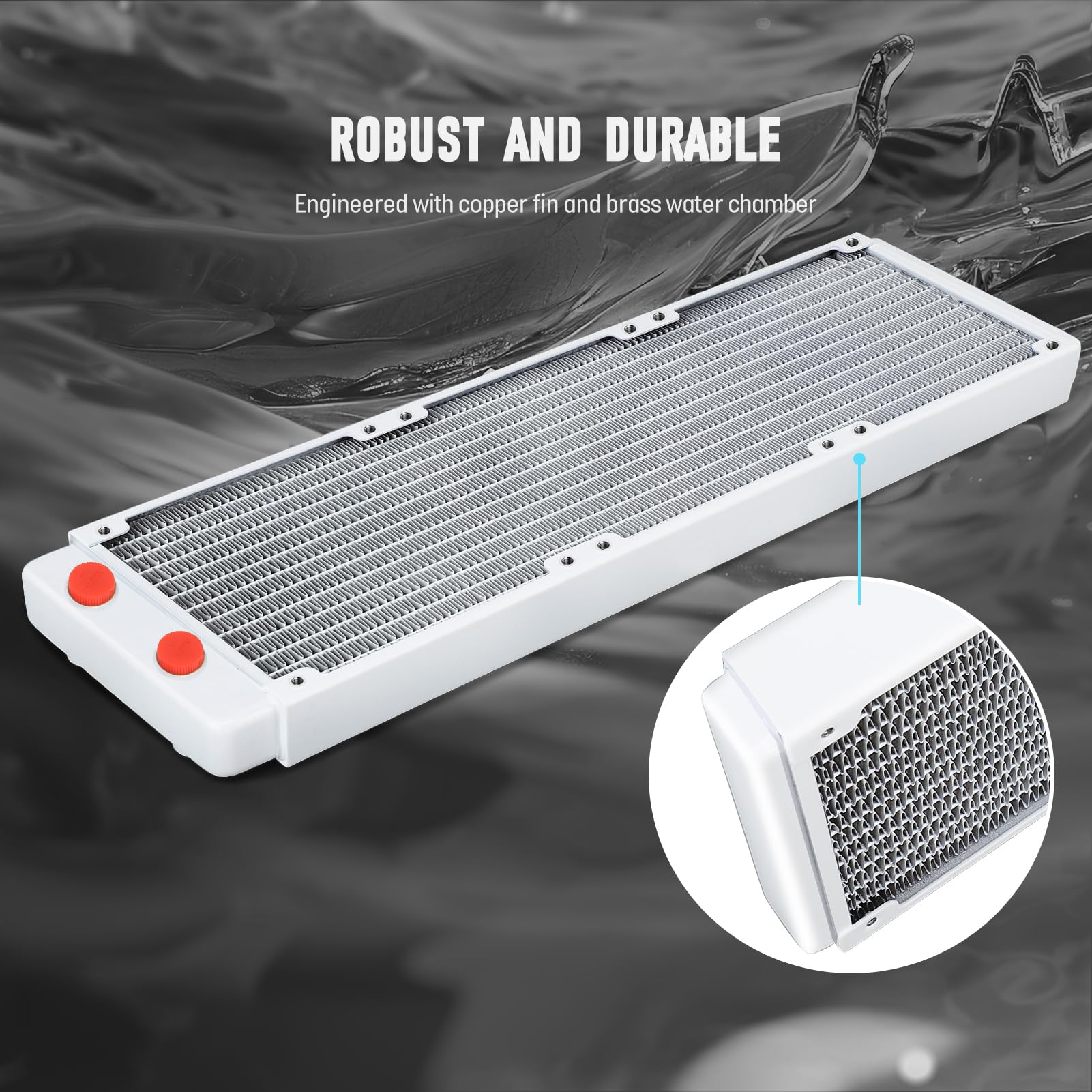 360mm Water Cooling Radiators, 12 Pipe Heat Exchanger Radiators, Copper Computer Radiators for PC CPU Computer Water Cool System, G1/4 Thread, Easy Installation, White