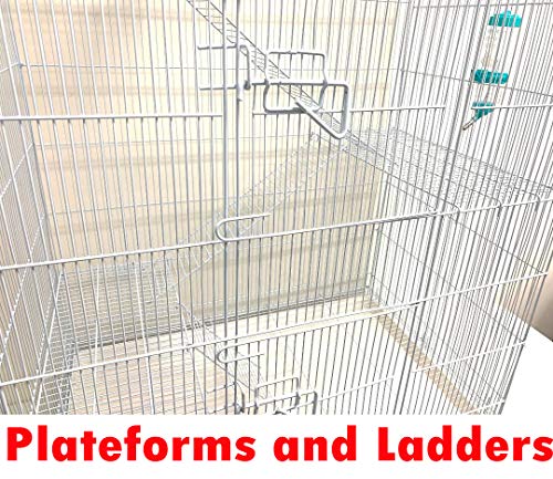 55" Extra Large 5 Levels 3/8-Inch Tight Spacing Ferret Chinchilla Sugar Glider Rats Mice Wire Cage for Small Animal or Bird (White)