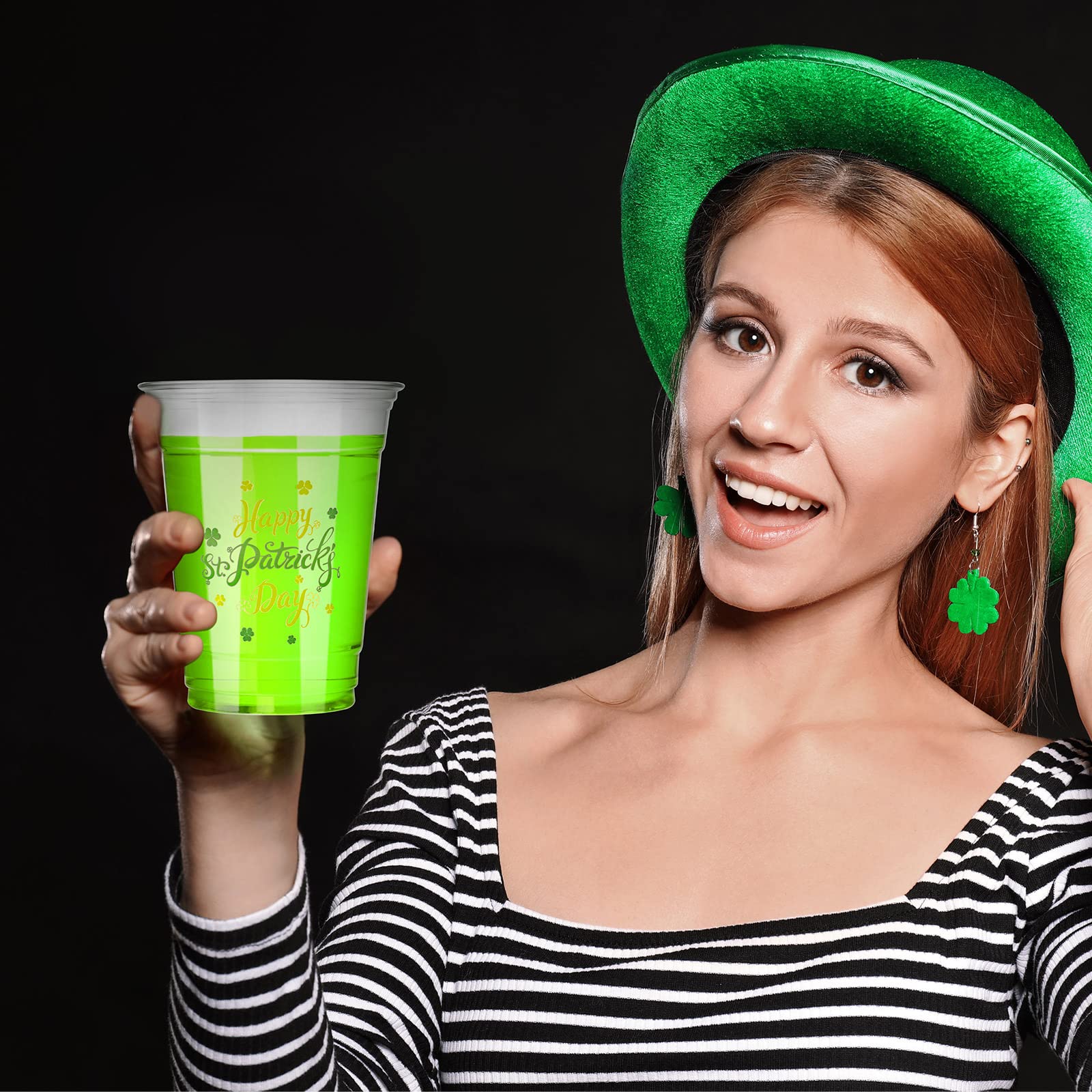 12 Oz St. Patrick's Day Shamrock Cups Disposable Clear Plastic Cups Home Party Drinking Cups Green Plastic Cups Disposable Cups Beer Cup for St. Patrick's Day Decorations (80)