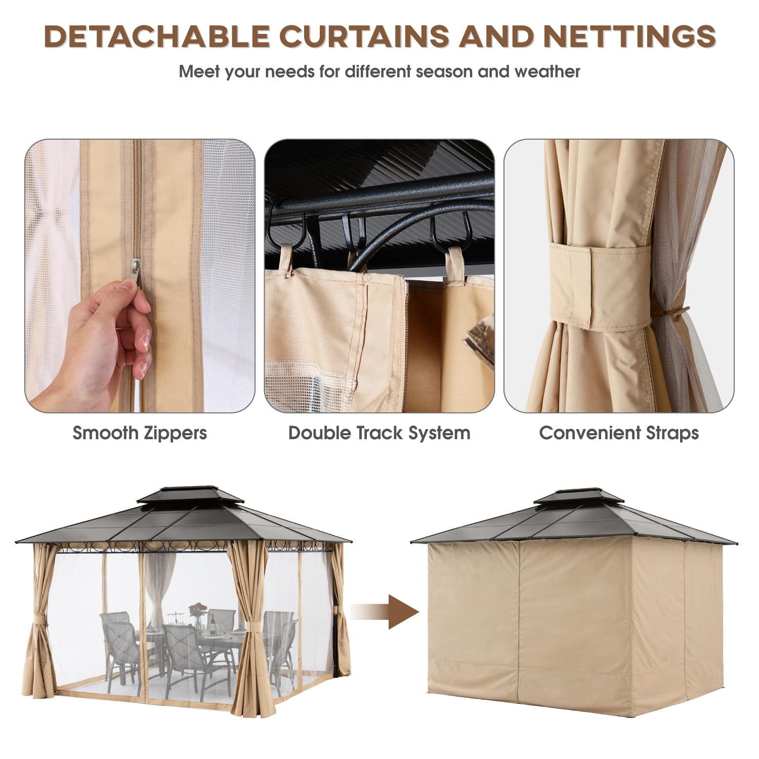 10x12 Double Roof Hardtop Patio Gazebo with Curtains and Netting by ABCCANOPY