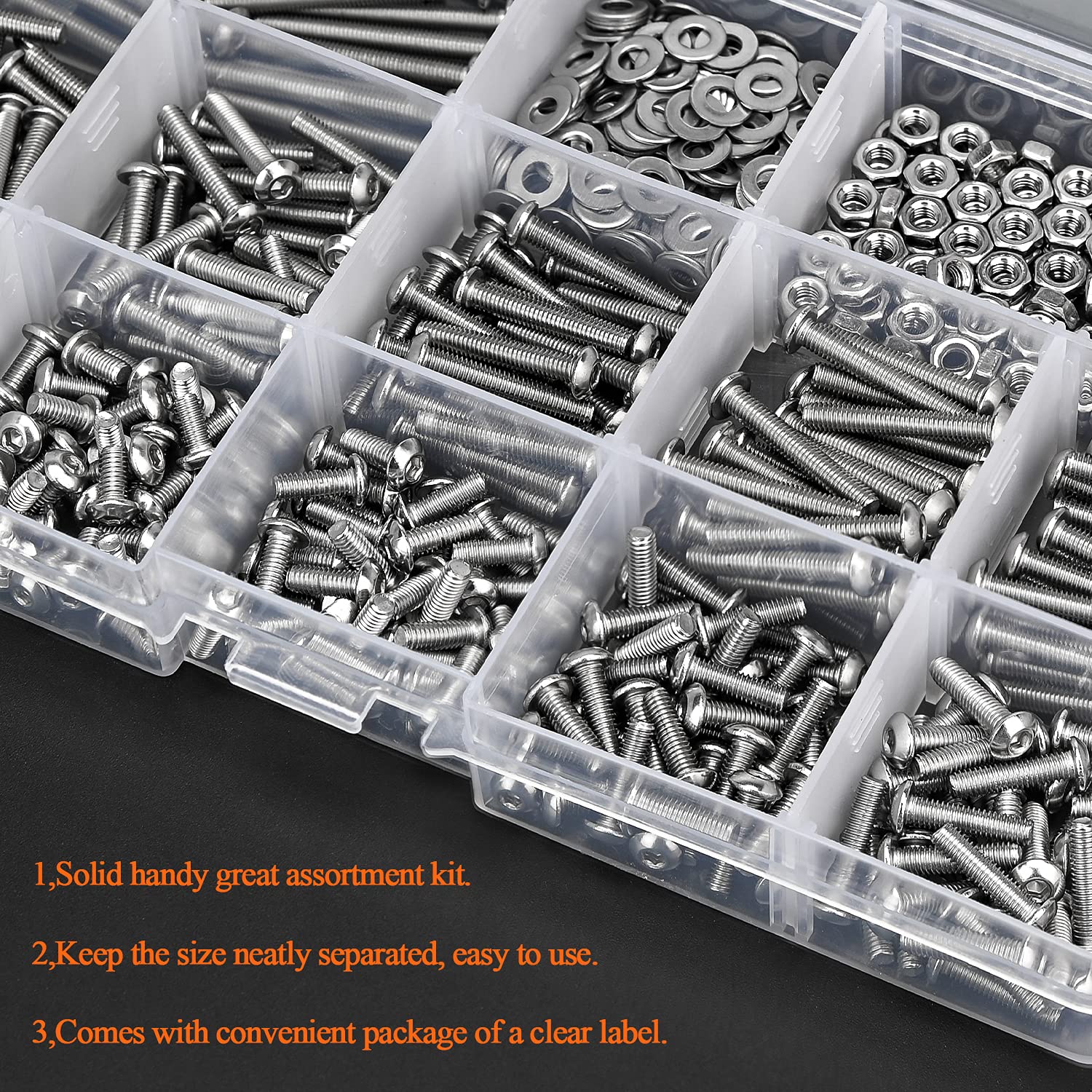 HELIFOUNER 565 Pieces M3 x 4mm /6mm /8mm /10mm /12mm /14mm /16mm /18mm /20mm /25mm / 30mm, Button Head Socket Cap Metric Screws Bolts Washers Nuts Kit, 304 Stainless Steel
