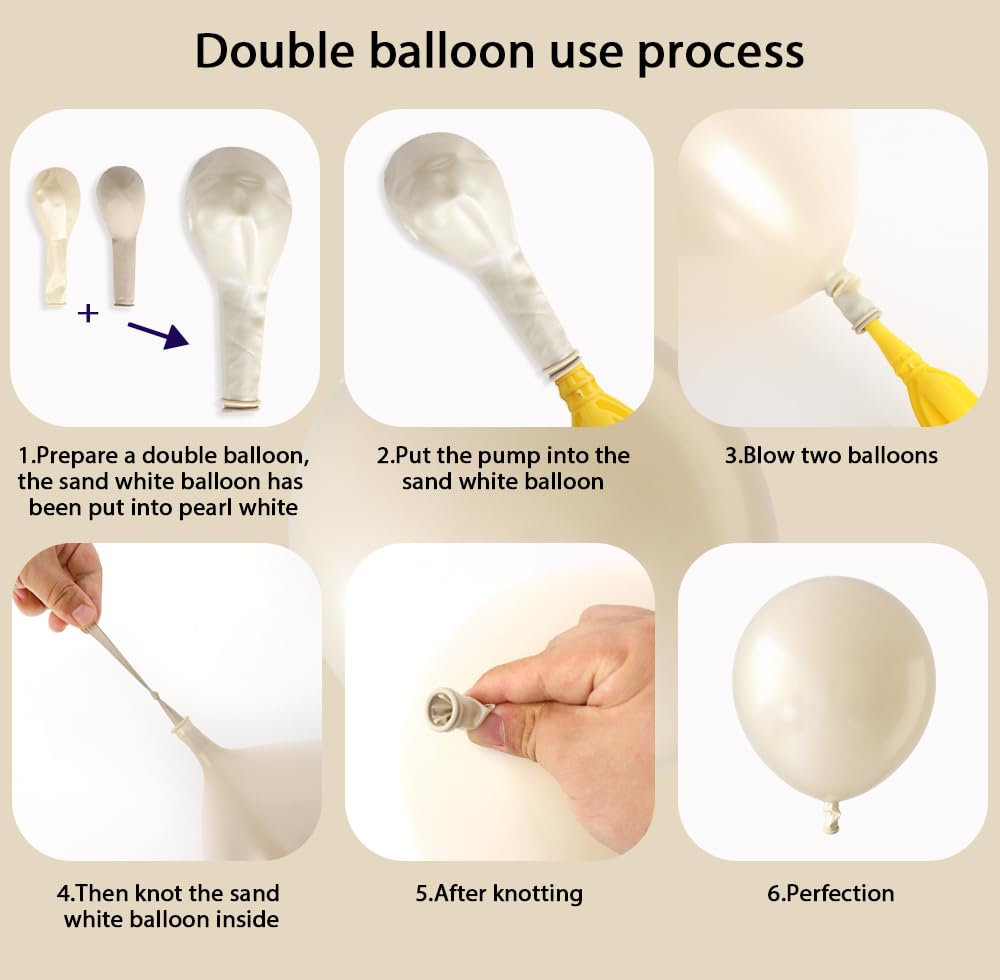 175Pcs Pearl White Double-stuffed Balloon Garland Kit, Pearl White Sand White Gold Balloons Arch for Boho Wedding Baby Bridal Shower Anniversary Birthday Party Decorations (Pearl White)