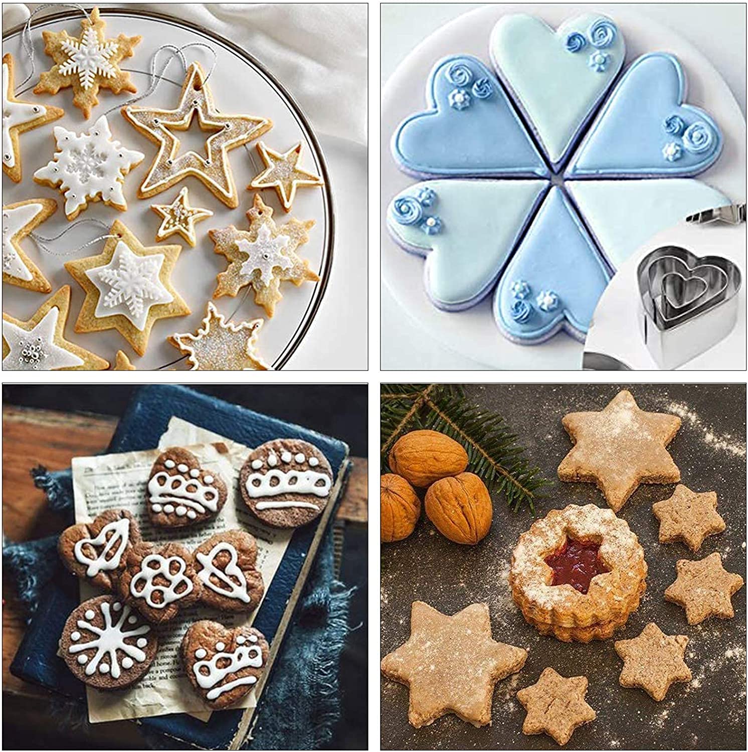 12PCS Cookie Cutters Set, Flower Round Heart Star Shape Biscuit Stainless Steel Metal Baking Molds Cutters for Kitchen