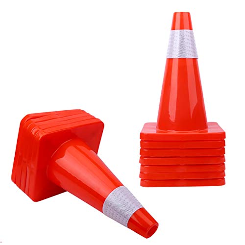 12 Pack 18" Traffic Cones Safety Road Parking Cones Weighted Hazard PVC Cones Construction Cones for Traffic Fluorescent Orange with w/4" Reflective Strips Collar Plastic Safety Signs (12)