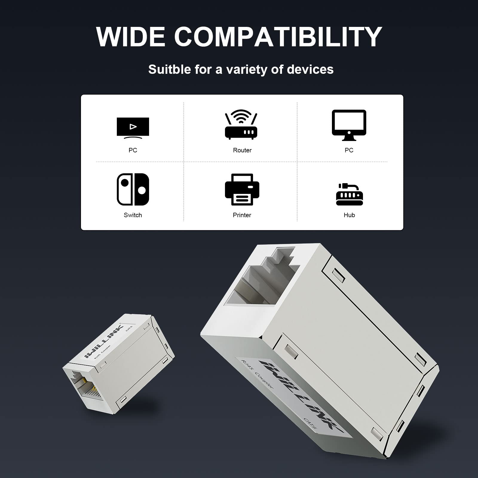 iwillink 5-Pack Shielded Cat6 RJ45 Inline Couplers, Female to Female Ethernet Coupler, RJ45 Coupler for Cat6/Cat5e/Cat5 Ethernet Cables, Ethernet Extender Adapter in Silver
