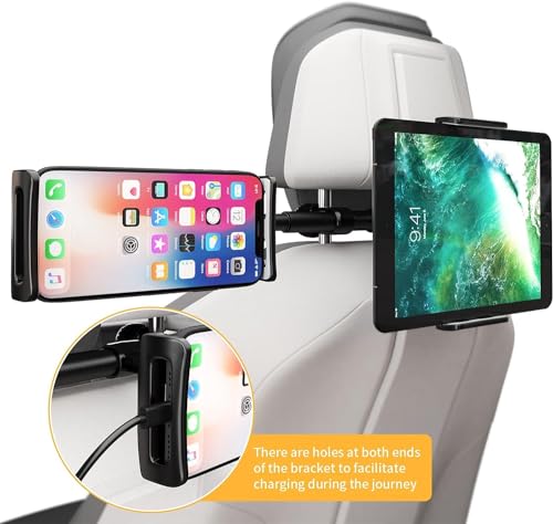 Holulo Headrest Tablet Holder with Dual Adjustable Positions,360° Rotation headrest Tablet Holder, Universal ipad Holder for car Backseat for 4" to 11" iPad/Tablet/Smartphone/Switch(2 Positions)